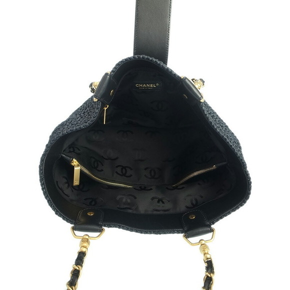CHANEL | Bags | Chanel Raffia Chain Tote Bag Black | Poshmark